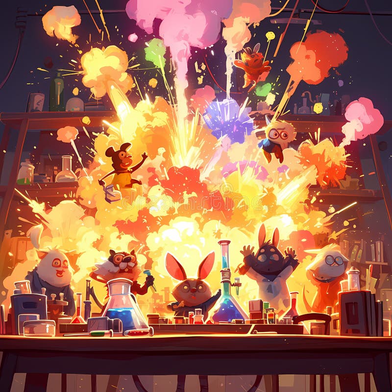 Animals in a Lab Explosion stock illustration. Illustration of vibrant ...