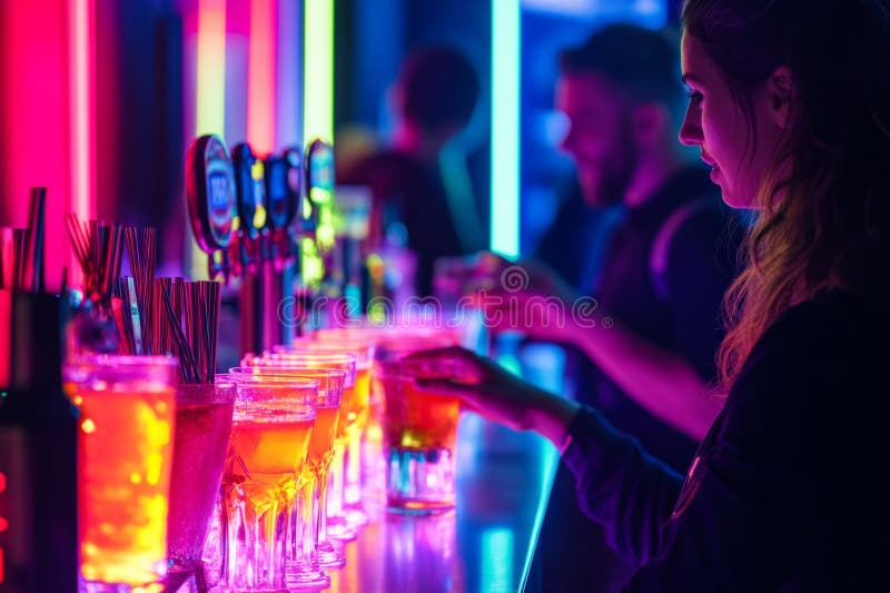 A Vibrant Bar Scene Filled with Colorful Lights and Drinks. Enjoy the ...