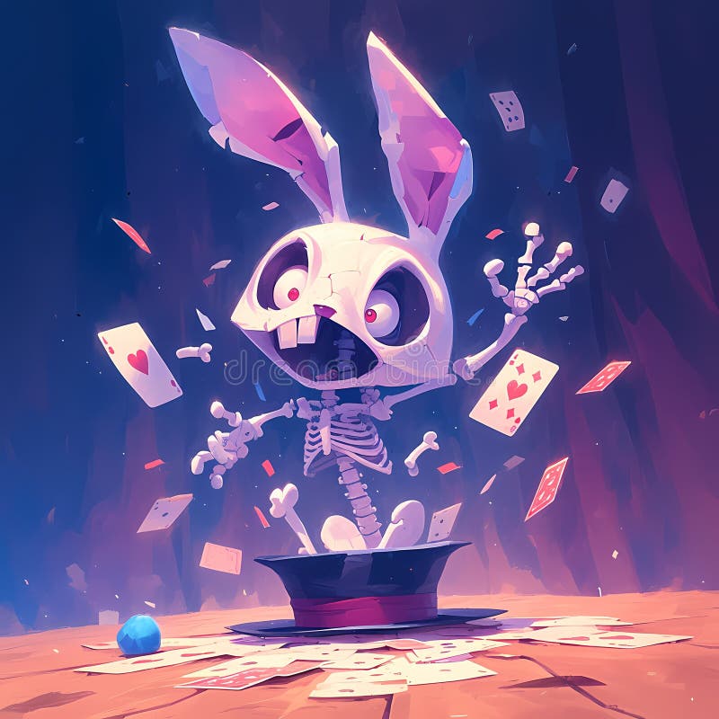 Excited Skeleton Rabbit in Magic Hat Stock Image - Image of bunny ...