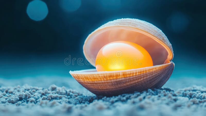 A Glowing Pearl Nestled Inside an Open Seashell on a Sandy Beach, AI ...