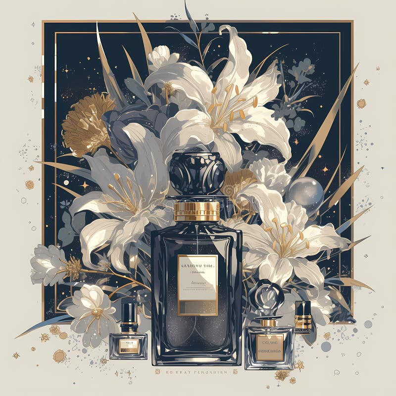 Floral Perfume Collection Display Stock Illustration - Illustration of ...