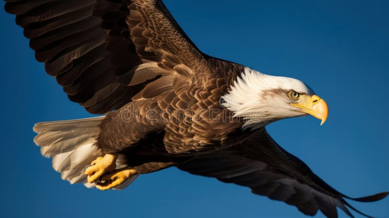 A Majestic Bald Eagle Soaring through a Clear Blue Sky with Wings ...