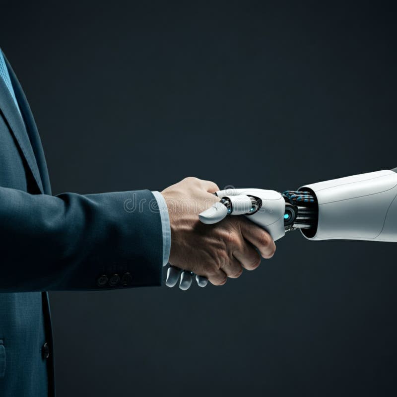 AI-Generated Image: Man in Suit Shaking Hands with Robot Stock ...