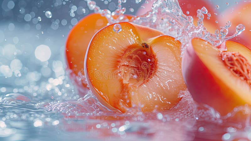 Fresh Peaches Cascading into Crystal Clear Water Stock Illustration ...