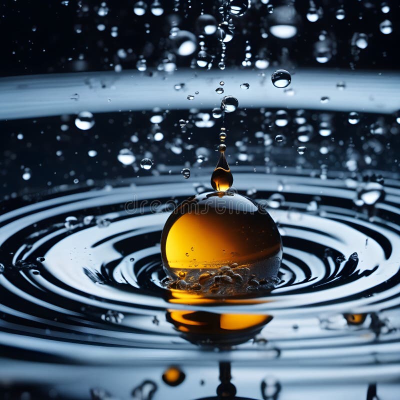 Amber Drop Creating Ripples in Water Stock Photo - Image of backdrop ...