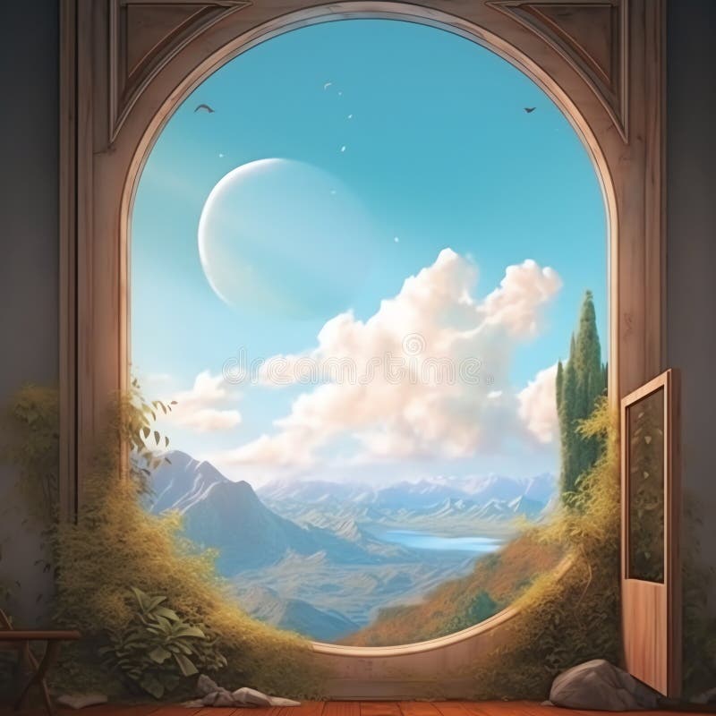 Magical Landscape in Window Ai Generated Stock Illustration ...