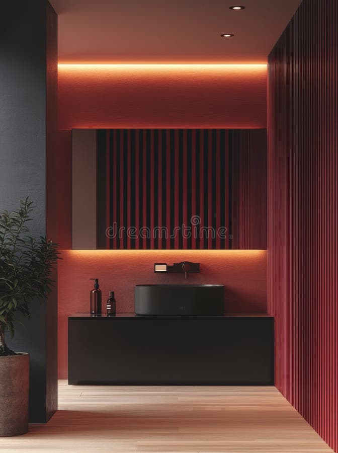 Modern Bathroom with Sleek Design Featuring Illuminated Wall Mirror and ...