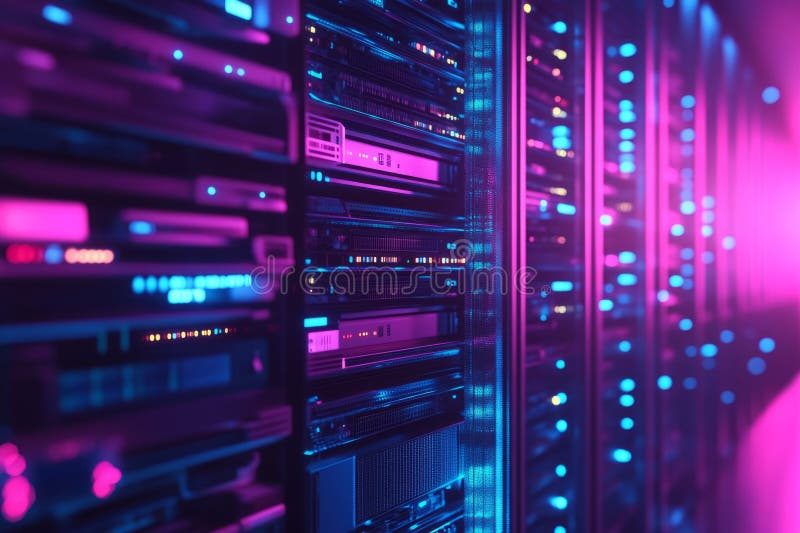 Futuristic Data Center Showcasing Vibrant Neon Lights. the Image ...