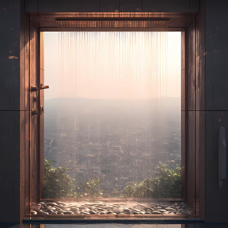 Sleek Retractable Ceiling Opens To Rain Stock Illustration ...