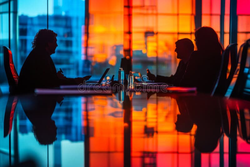 A Vibrant Boardroom Scene Showcases Silhouettes of Professionals ...