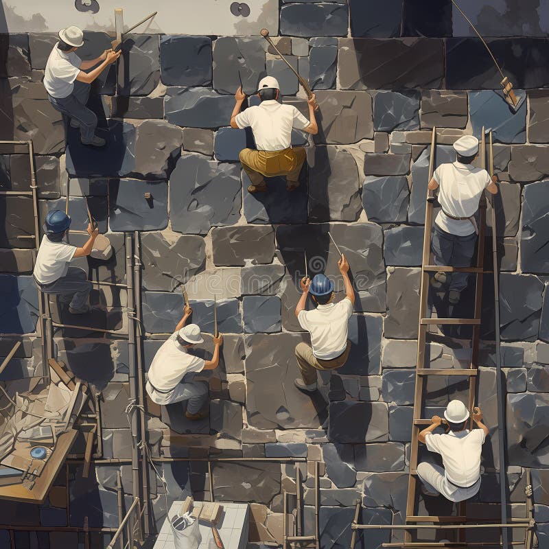 Hardworking Team on Construction Site Stock Illustration - Illustration ...