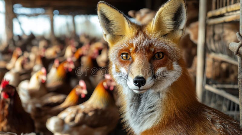 Vigilant Fox with Chicken Coop Stock Image - Image of domesticated ...