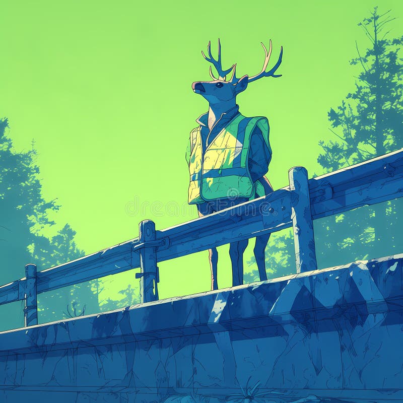 Wilderness Safety: Deer in Reflective Vest by Fence Stock Illustration ...