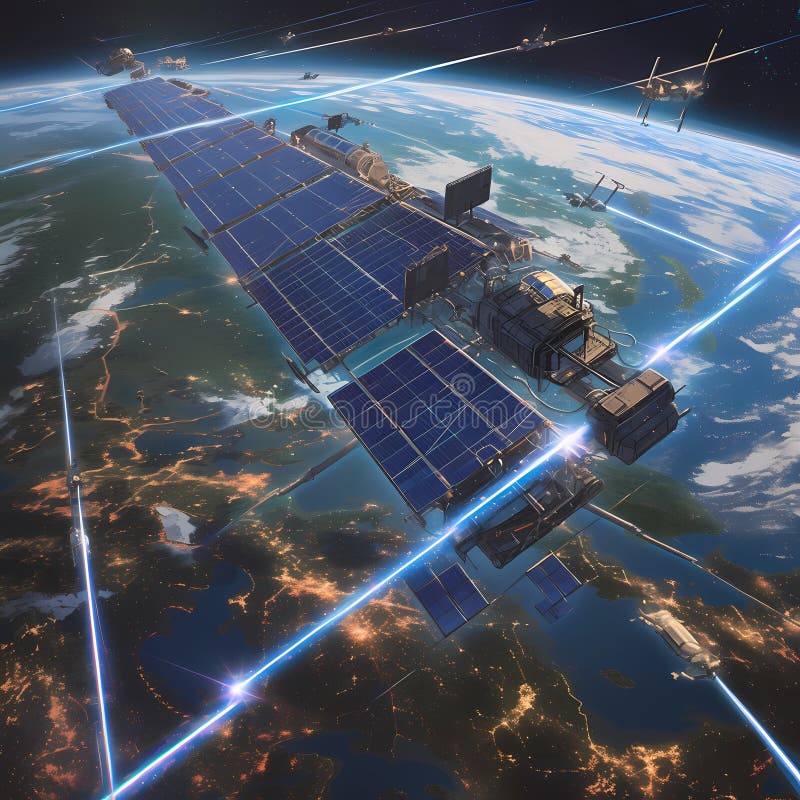 Pioneering Solar Power Satellite Above Earth Stock Illustration ...