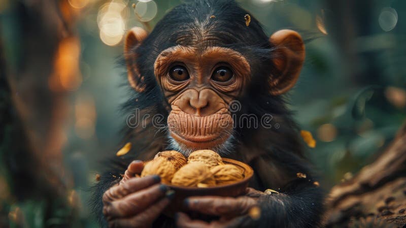 Monkey Cracks Open Nut with Precision and Skill Stock Illustration ...