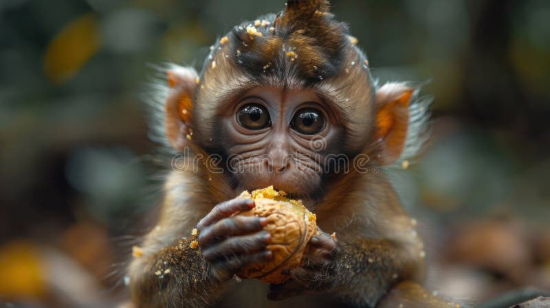 Monkey Cracks Open Nut with Precision and Skill Stock Illustration ...