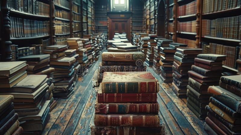 Old Open Textbook Stack Piles in Library Study Class Room Background ...