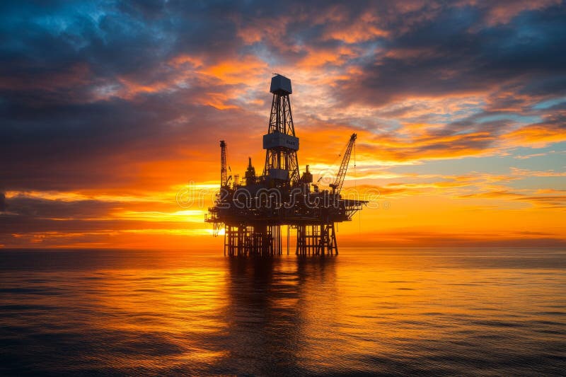 A Magnificent Oil Rig Stands Tall Against a Colorful Sunset. this ...