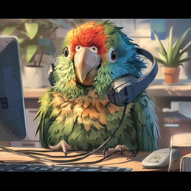 Parrot Listening in on a Virtual Conference Stock Illustration ...