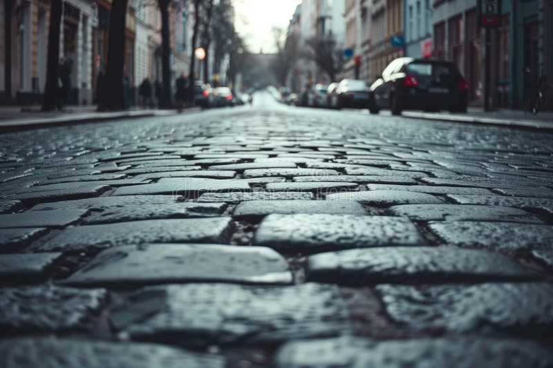 Cobblestone Street View in City Perspective Stock Photo - Image of road ...