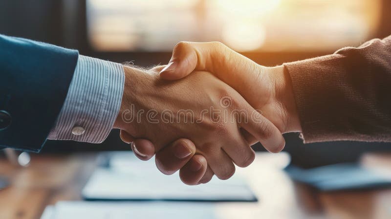 Collaborative Business Strategies: Two Men Shaking Hands in Front of a ...