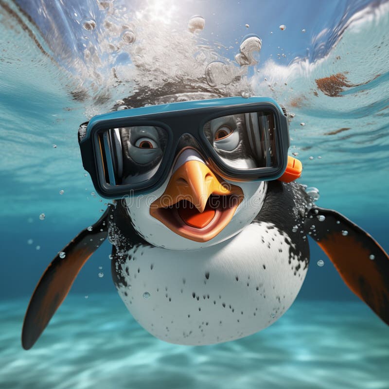A Penguin, Equipped with Goggles, Enjoying a Refreshing Dive into the ...