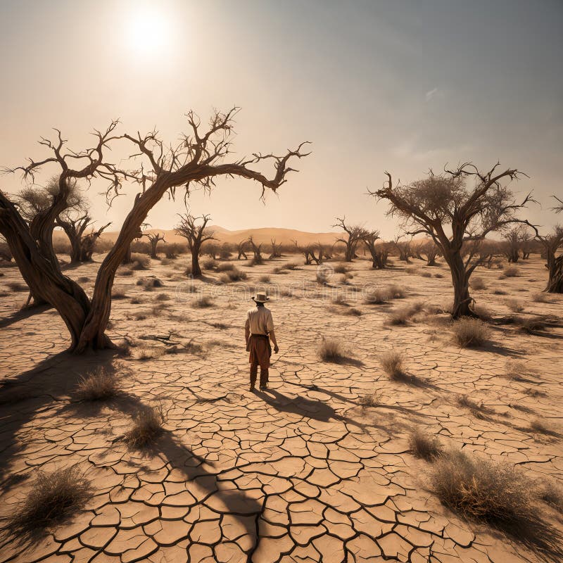 Lone Explorer in a Stark Desert Landscape Stock Illustration ...