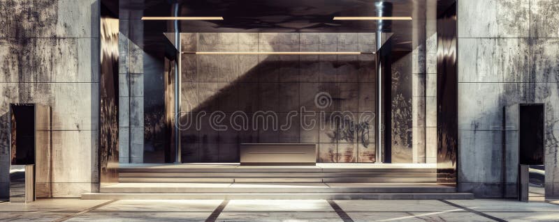 Modern Minimalist Architecture of a Concrete Building Entrance with ...