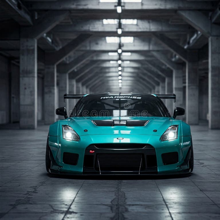 Striking Teal Race Car with Black Accents in Focus Stock Illustration ...