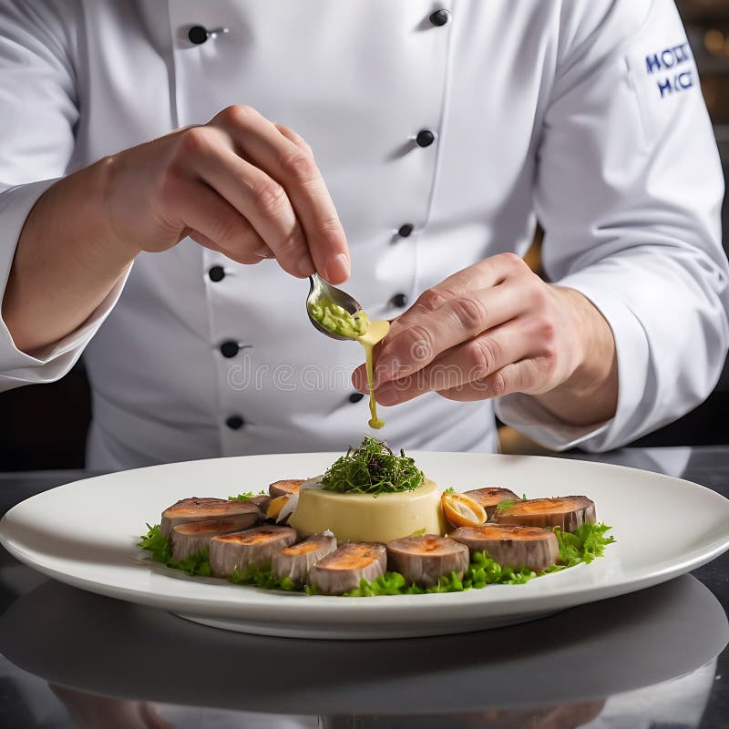 Skilled Chef Plating a Gourmet Dish with Precision in a Professional ...