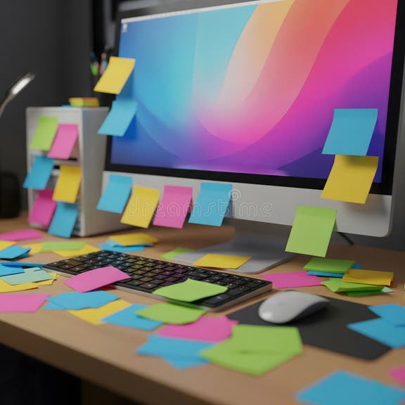 Organized Chaos: Post-it Note Desktop Concept Stock Illustration ...