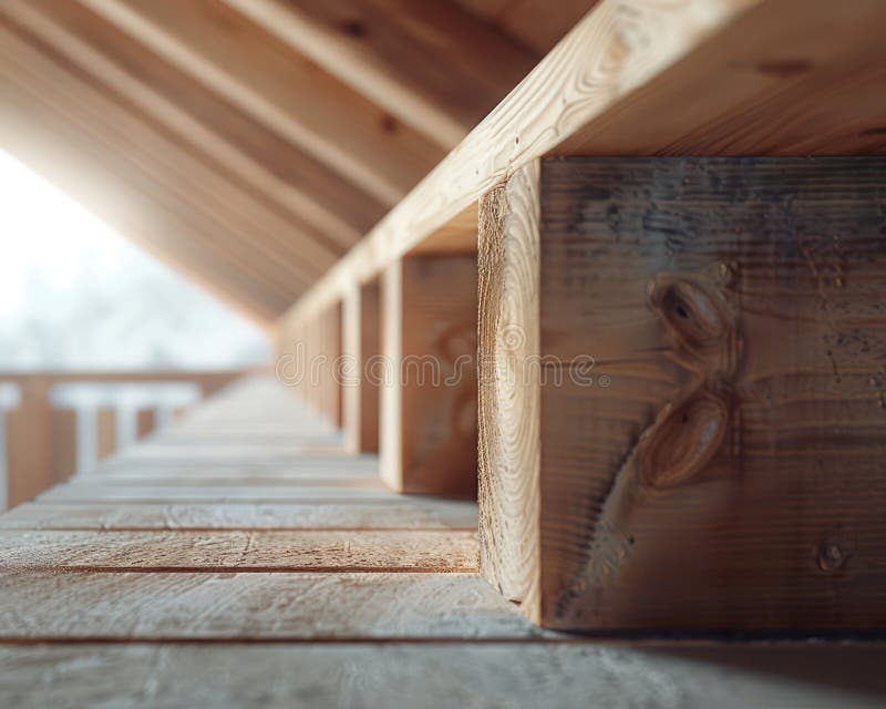 Close-up of Aligned Timber Beams Supporting a Roof Structure during ...