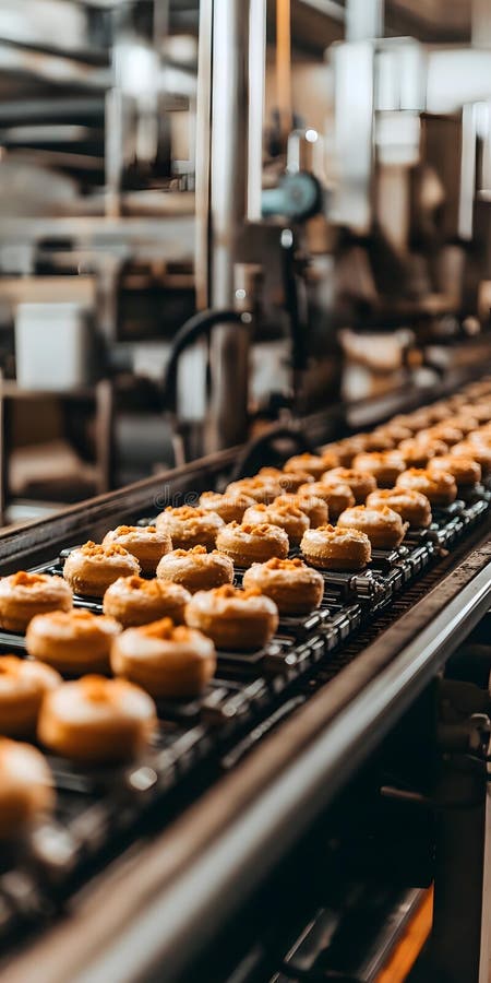 Mass Production of Glazed Baked Goods on Conveyor Belt Stock ...