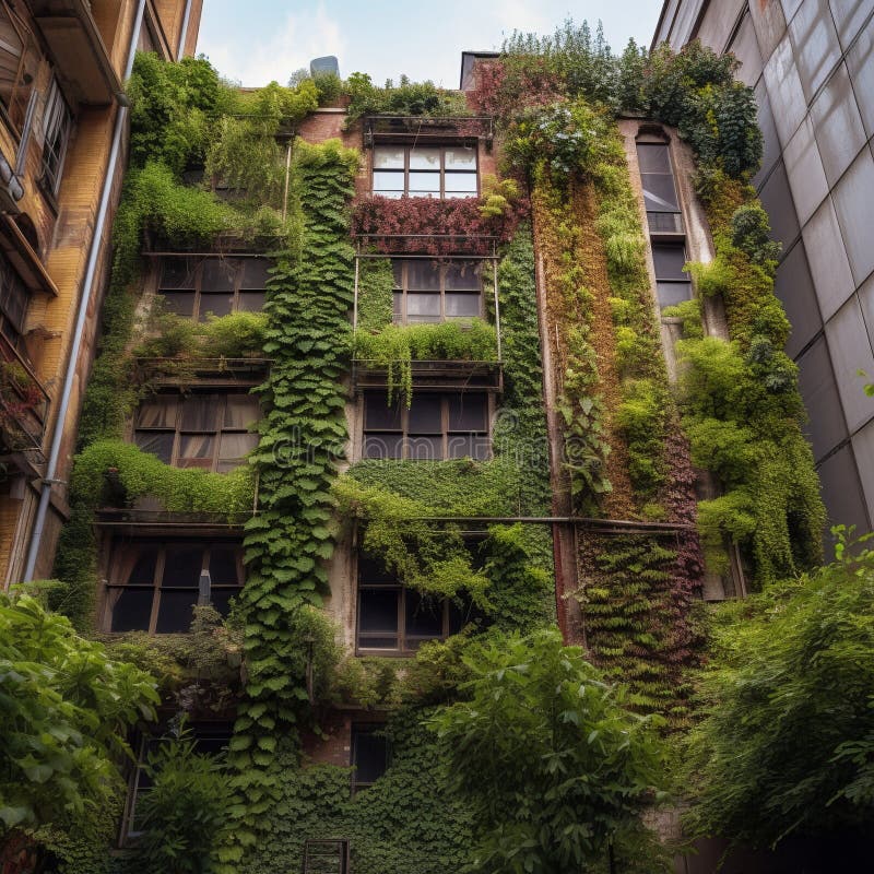 Vertical Garden on a Busy Street Stock Illustration - Illustration of ...