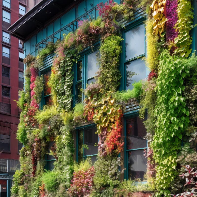 Vertical Garden on a Busy Street Stock Illustration - Illustration of ...