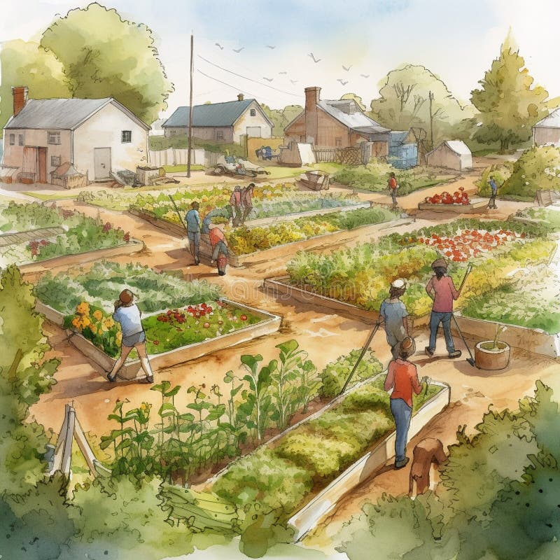 Community Garden with a Mission Stock Illustration - Illustration of ...