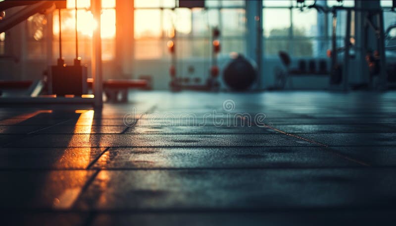 Sunset Casting Warm Light Across a Modern Gym Floor. Stock Illustration ...