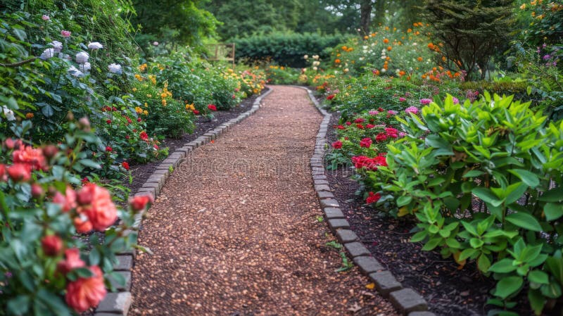 Serene Garden Pathway: a Peaceful Walk through Lush Greenery Stock ...