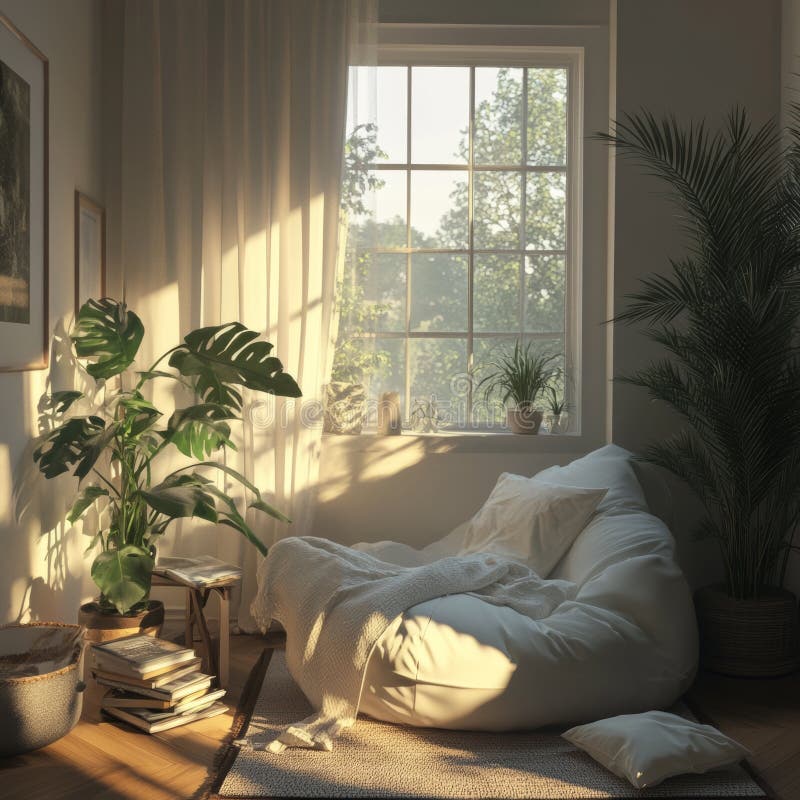 Natural Light Creating a Pleasant Indoor Scene with Plants and Cozy ...