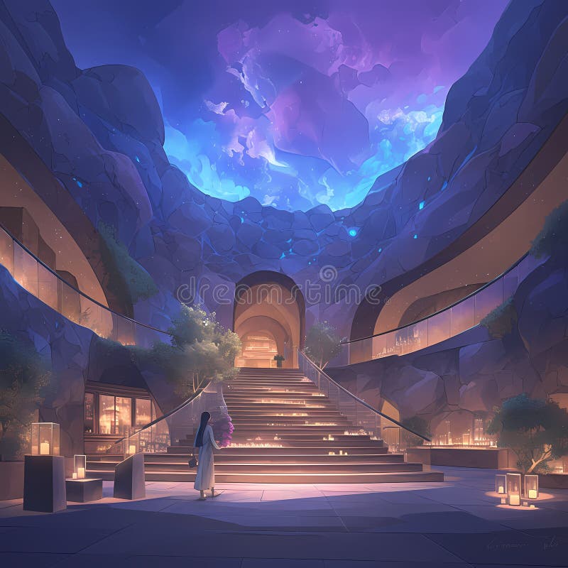 Elegant Spa Entrance by Sunset Stock Illustration - Illustration of ...