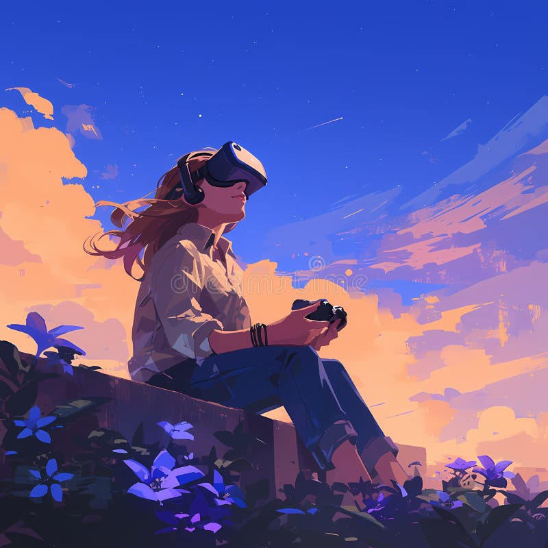 Relaxed VR Gaming, Amidst Nature S Embrace Stock Illustration ...