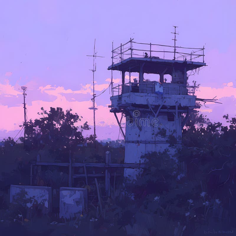 Watchtower Sunset Vigil stock illustration. Illustration of ...
