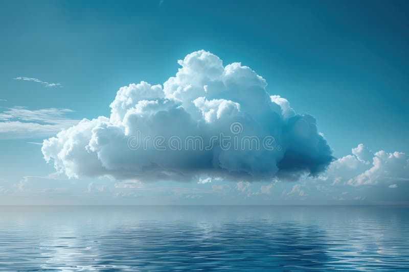 Serene Cumulus Cloud Over Calm Ocean, Reflecting Tranquility Stock Illustration - Illustration ...