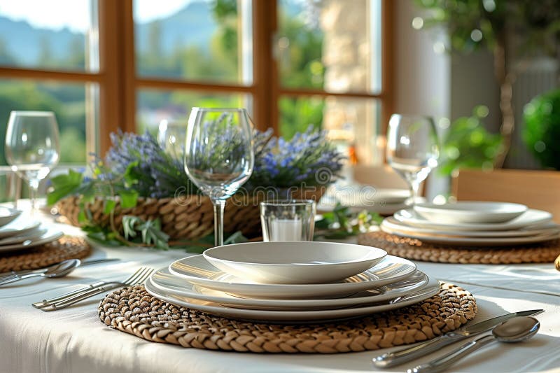 Provencal Lavender Table Setting with Sunlit Mountain View and ...