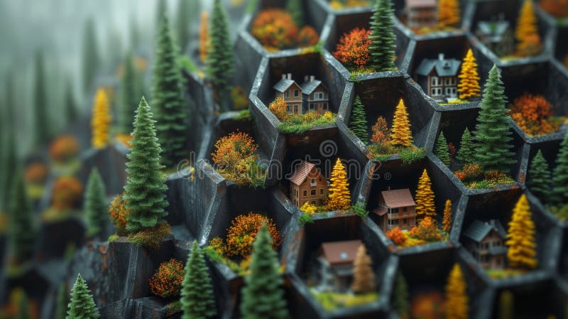 Hexagonal Worlds: Miniature Landscapes in Rocky Compartments Stock ...
