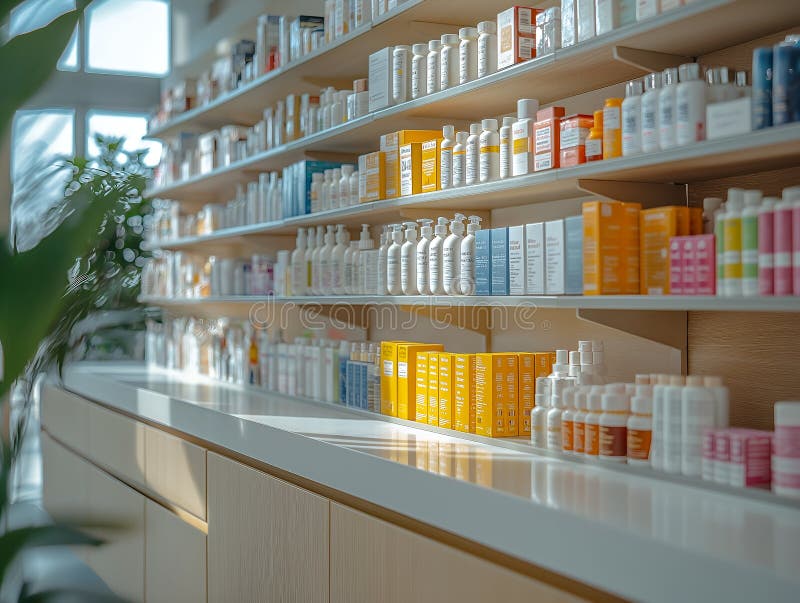 Pill Bottles Neatly Arranged in a Glass Display Case in a Pharmacy ...