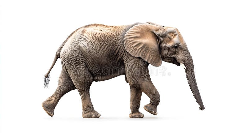 Majestic African Elephant Striding Across a Clean White Background in ...