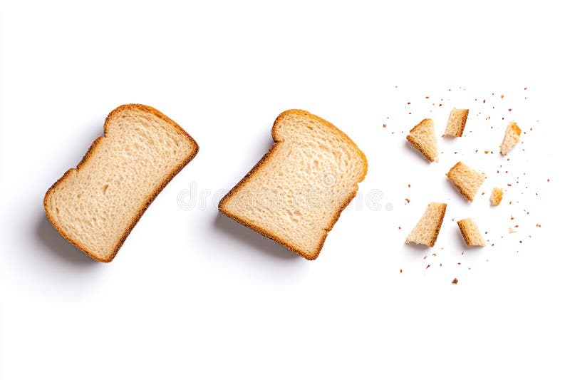 Sliced Bread and Crumbs on White Background, Top View of Bread Slices ...