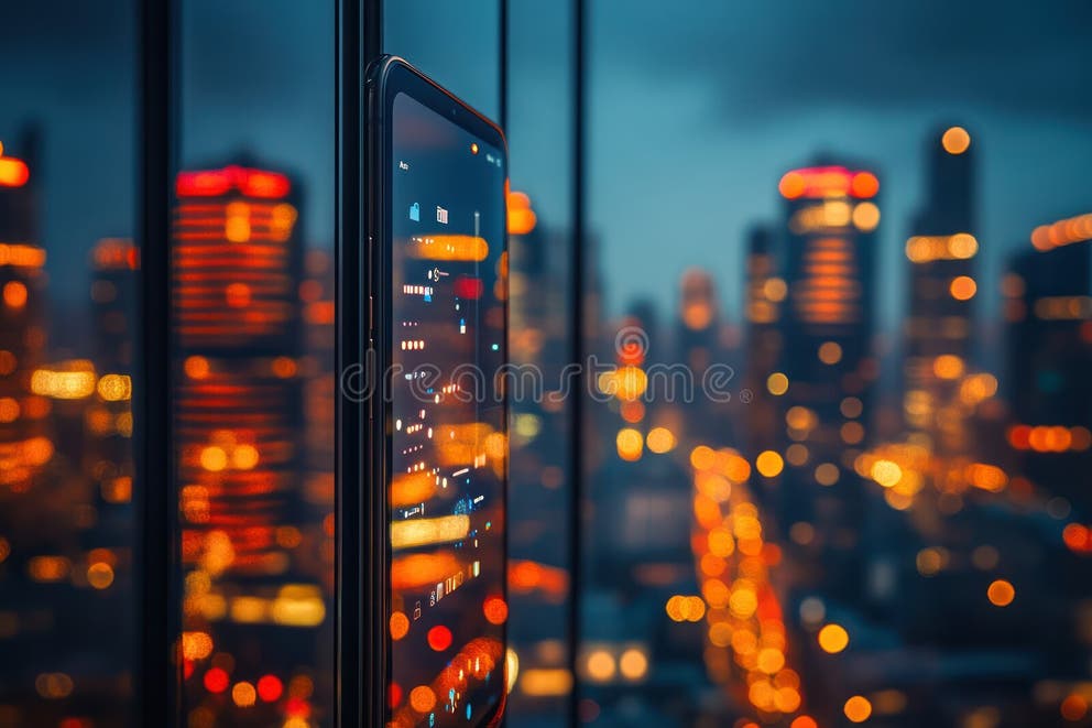 Sleek Android Device in Futuristic Cityscape Symbolizing Technological ...