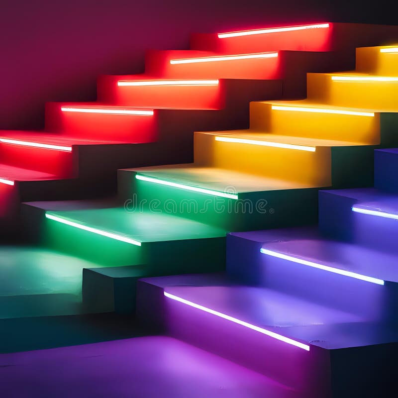 Spectrum Staircase: a Cascade of Neon Lights Stock Image - Image of ...